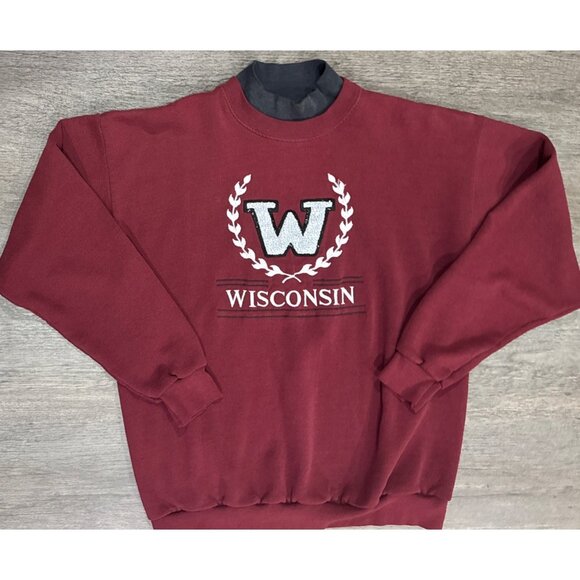 Vintage | Tops | Wisconsin Embroidered Burgundy Crew Mock Neck Large 9s ...